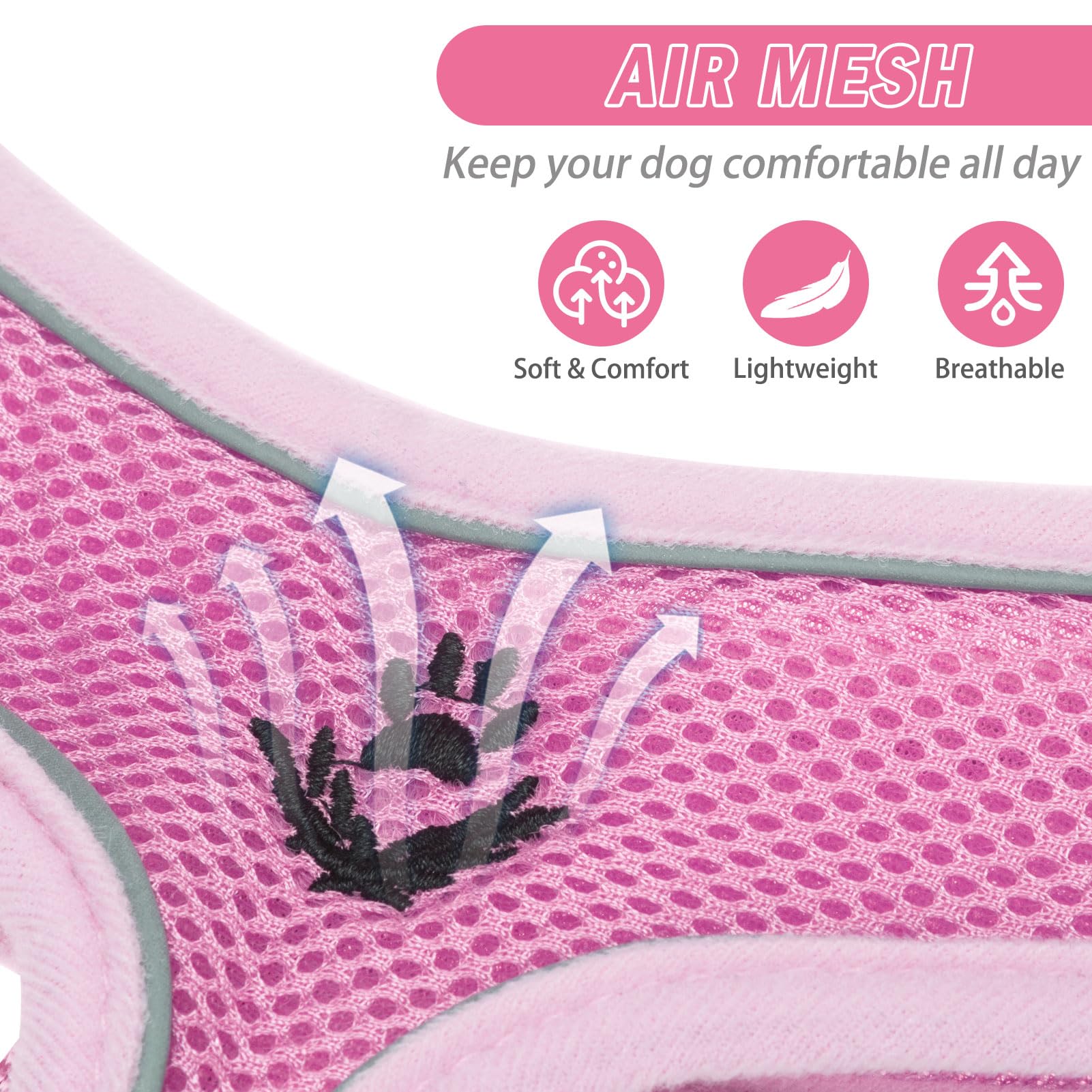PUPTECK Soft Mesh Dog Harness and Leash Set for Small Medium Dogs, Reflective Adjustable Puppy Padded Vest, No Pull Escape Proof Harness, Pink S