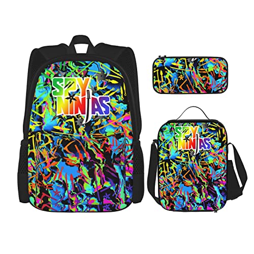 NKISMOODM Fire Large-Capacity Backpack Lunch Bag And Pencil Case 3 Piece Set Casual Lightweight Travel Daypacks Set
