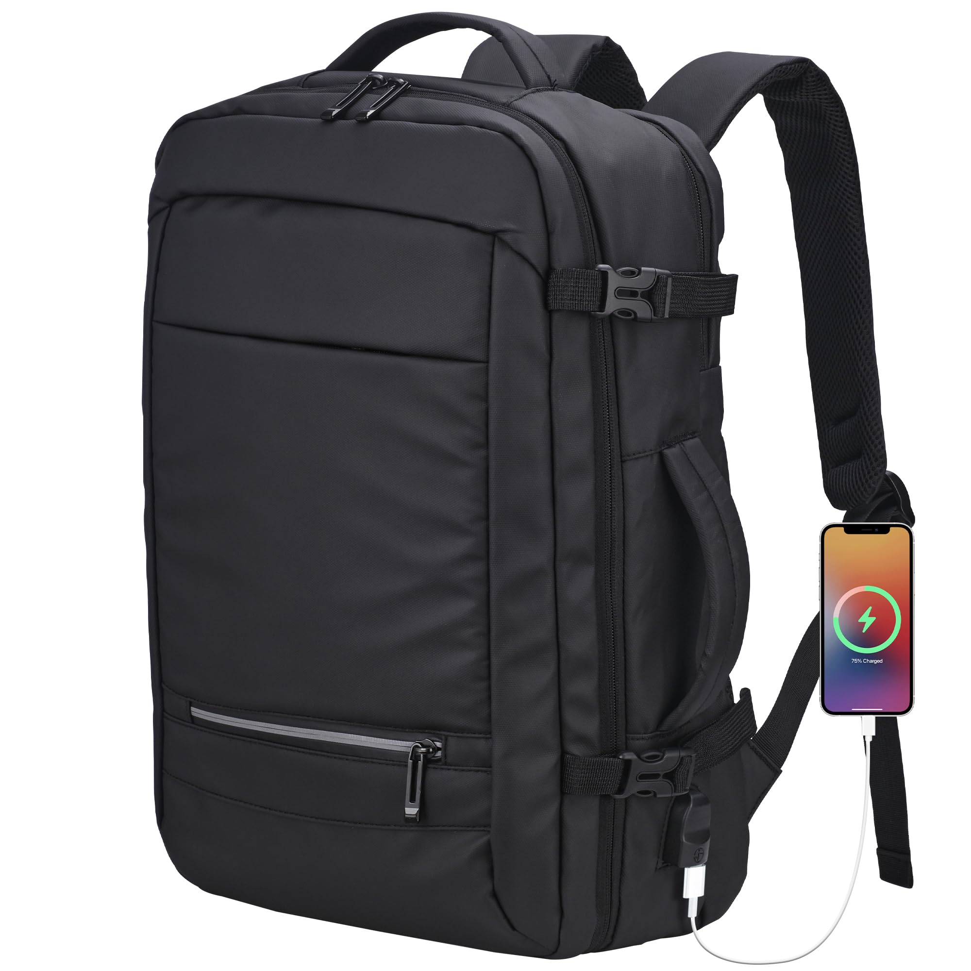 Ewaise 17inch Laptop Backpack, Black Travel Backpack with USB Charging Port, Large Casual Daypack, Flight Approved Travel Backpack, Waterproof Luggage Backpack for Women&Men