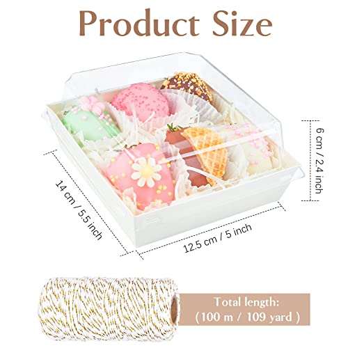 ZORRITA 50 Pack Paper Charcuterie Boxes with Clear Lids, Disposable Sandwich Boxes Square Cake Box To Go Food Containers for Bakery, Strawberries, Cake Slice and Cookies (White)