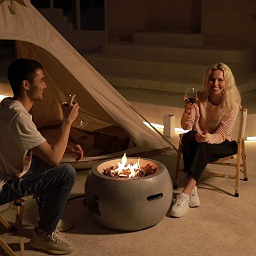 Limor Propane Fire Pit Outdoor, Propane Gas Fire Bowl with Lava Rocks Cover, Auto-Ignition Outdoor Fireplace for Courtyard Balcony Garden Terrace, 40000 BTU, Light Grey ((with Handles))