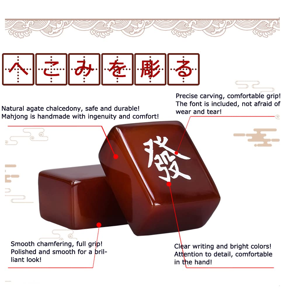 KAFELE Natural Raw Stone Mahjong Handmade Jade Dominoes Contains Five-Layer Walnut Wood Storage Box Hard Material/Smooth to The Touch/Bright in Color,Black,36mm