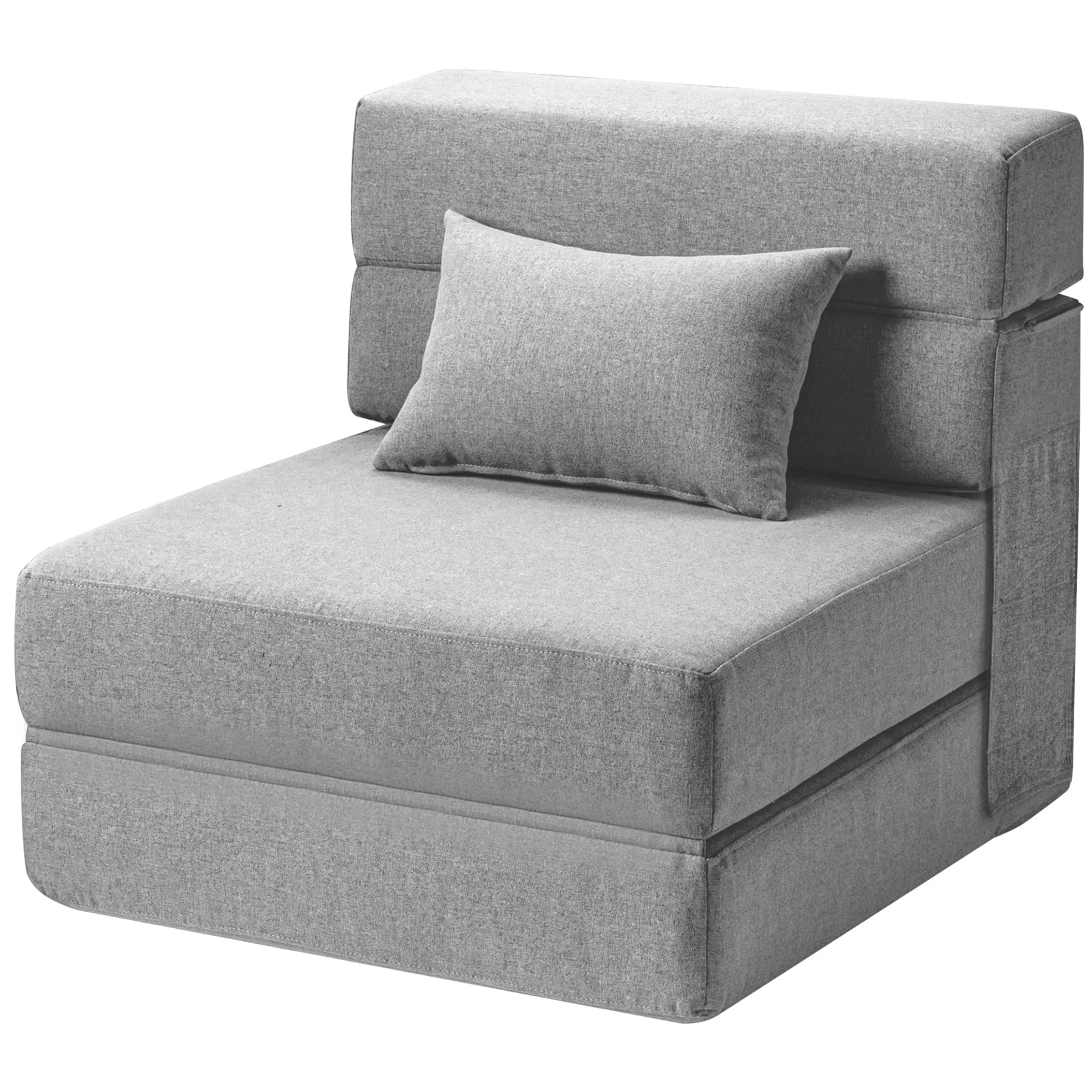 SUYOLS Folding Sofa Bed with Pillow- Convertible Chair Floor Couch & Sleeping Mattress - Foldable Memory Foam Sleeper for Living Room/Dorm/Guest Room/Home Office/Apartment/Upstairs Loft, Light Grey