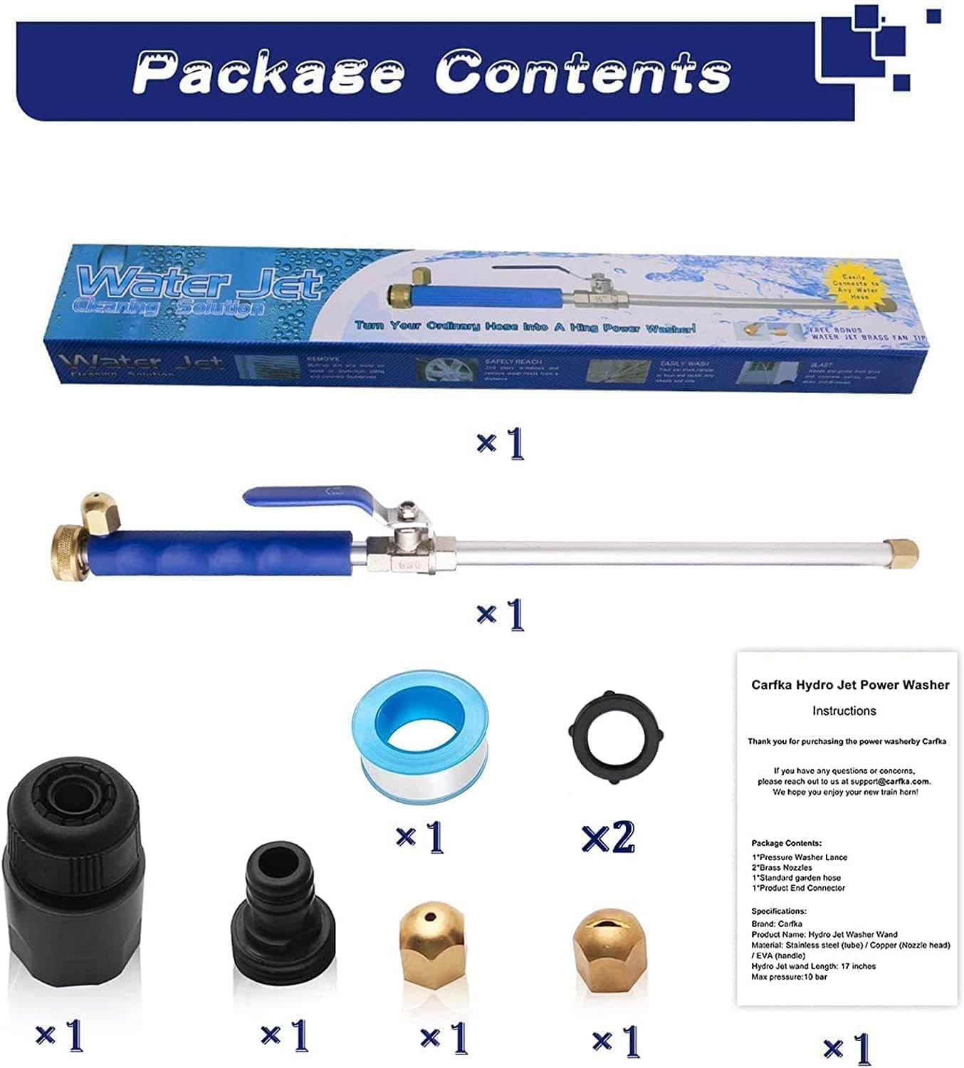Jet Nozzle Power Washer for Garden,2-in-1 Jet Nozzle Power Washer ,Upgraded Jet Nozzle High Pressure Washer Tools with 2 Different Nozzles and Hose Quick Connectors (blue)