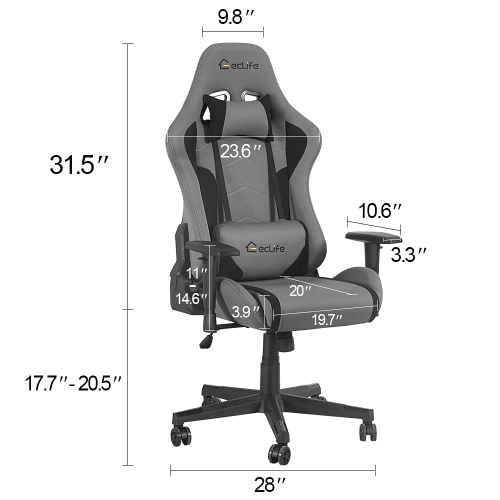 eclife Gaming Chair Ergonomic Racing Office Chair, Composite Linen Recliner, Computer Desk Chair,W/Massage Lumbar Support,Headrest Armrest,Rocking 360 Swivel Task Chair, 350 lbs