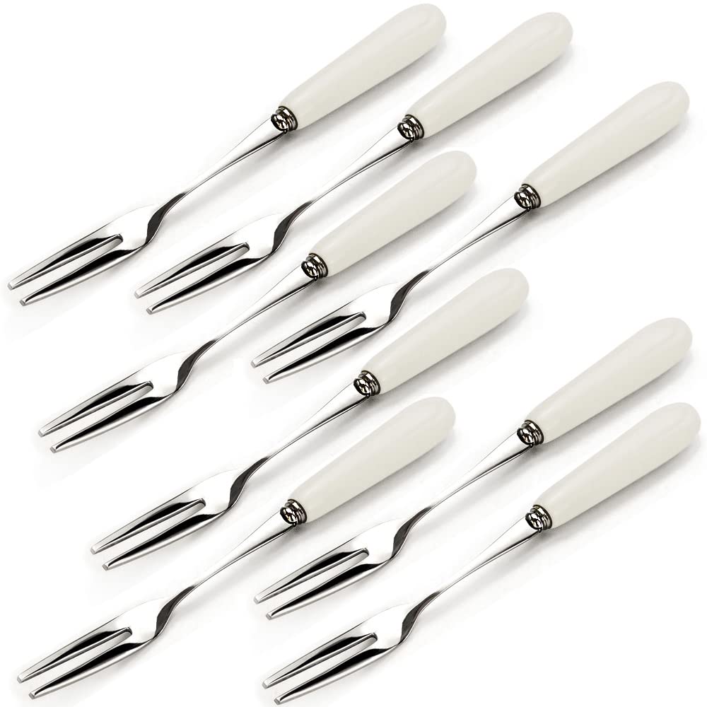 Fruit fork Appetizer Dessert Forks Mini Forks 18/10 Stainless Steel Dessert Teaspoons 8 Packs (Creative Handle material Ceramics) for Party,Banquet,Cocktail, (Set of 8) SUS304