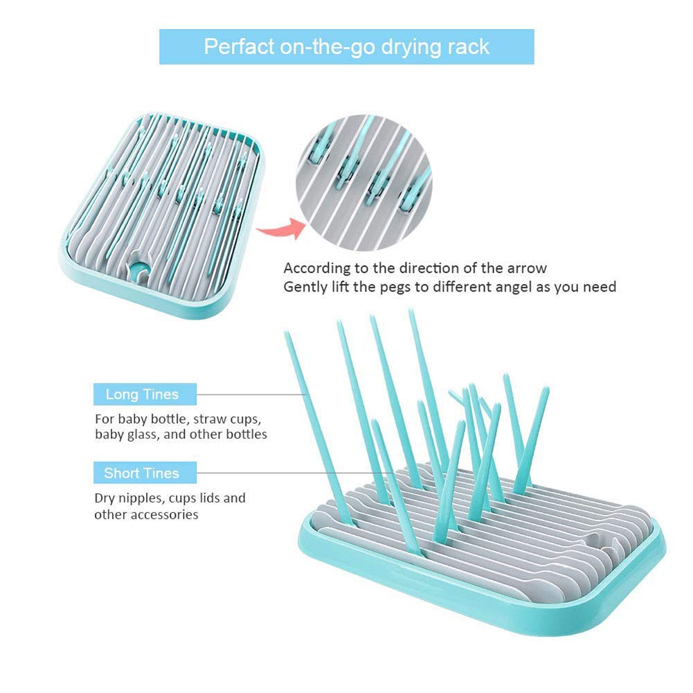 Hestier Baby Bottle Drying Rack with Bottle Cleaning Brush Set/Plastic Bag and Bottle Dryer - Drying Rack and The Planet Folds for Easy Storage