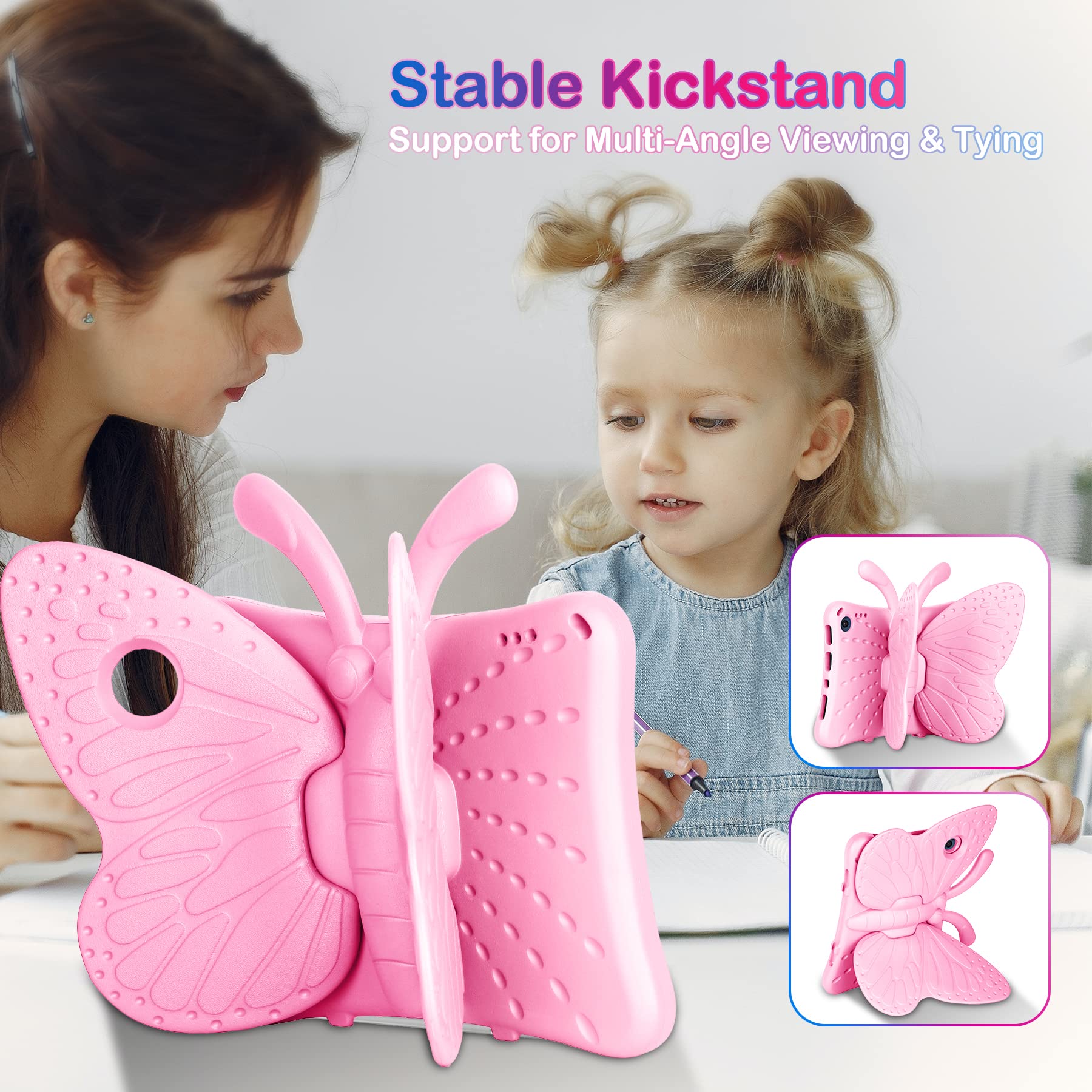 Foluu for All-New Amazon Fire HD 10 and Fire HD 10 Plus (11th Generation, 2021 Release), Fire HD 10 2021 Kids Case, Butterfly Non-Toxic EVA Shockproof Case with Kickstand for Fire HD 10 2021 (Pink)