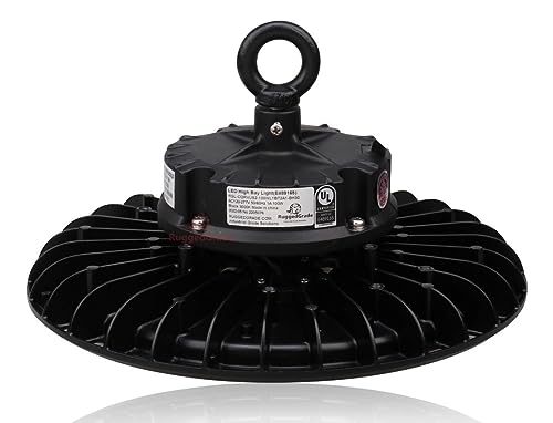 RuggedGrade 100 Watt LED High Bay UFO Corvus Series Lights - with 40w Kono Series Battery Back Up - 14,500 Lumen - 3.3ft Cord - 5000K - DLC Premium 5.1 Optional