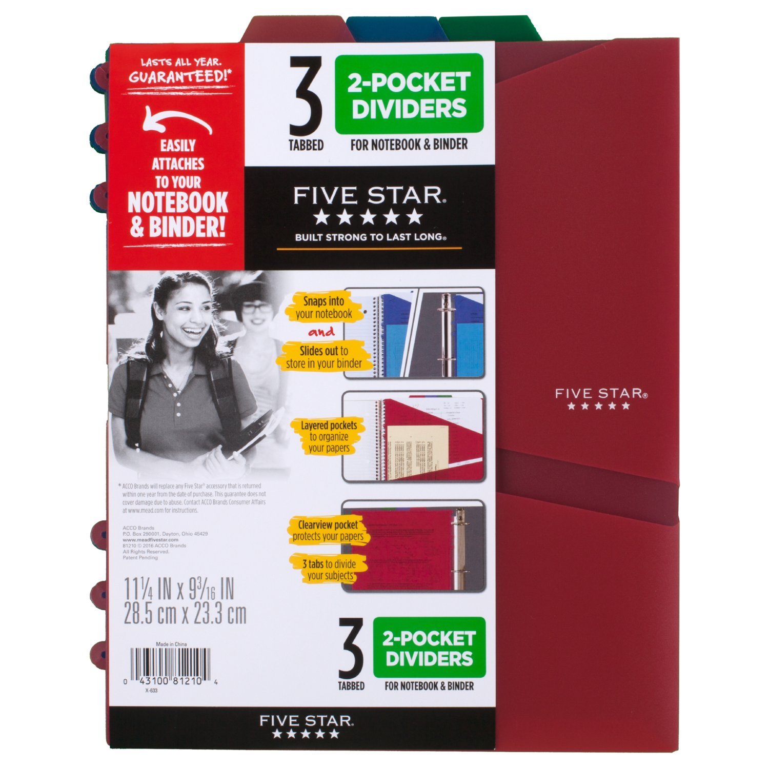 Five Star 2-Pocket Dividers, Tabbed, Colors Will Vary, 3 Pack (81210)