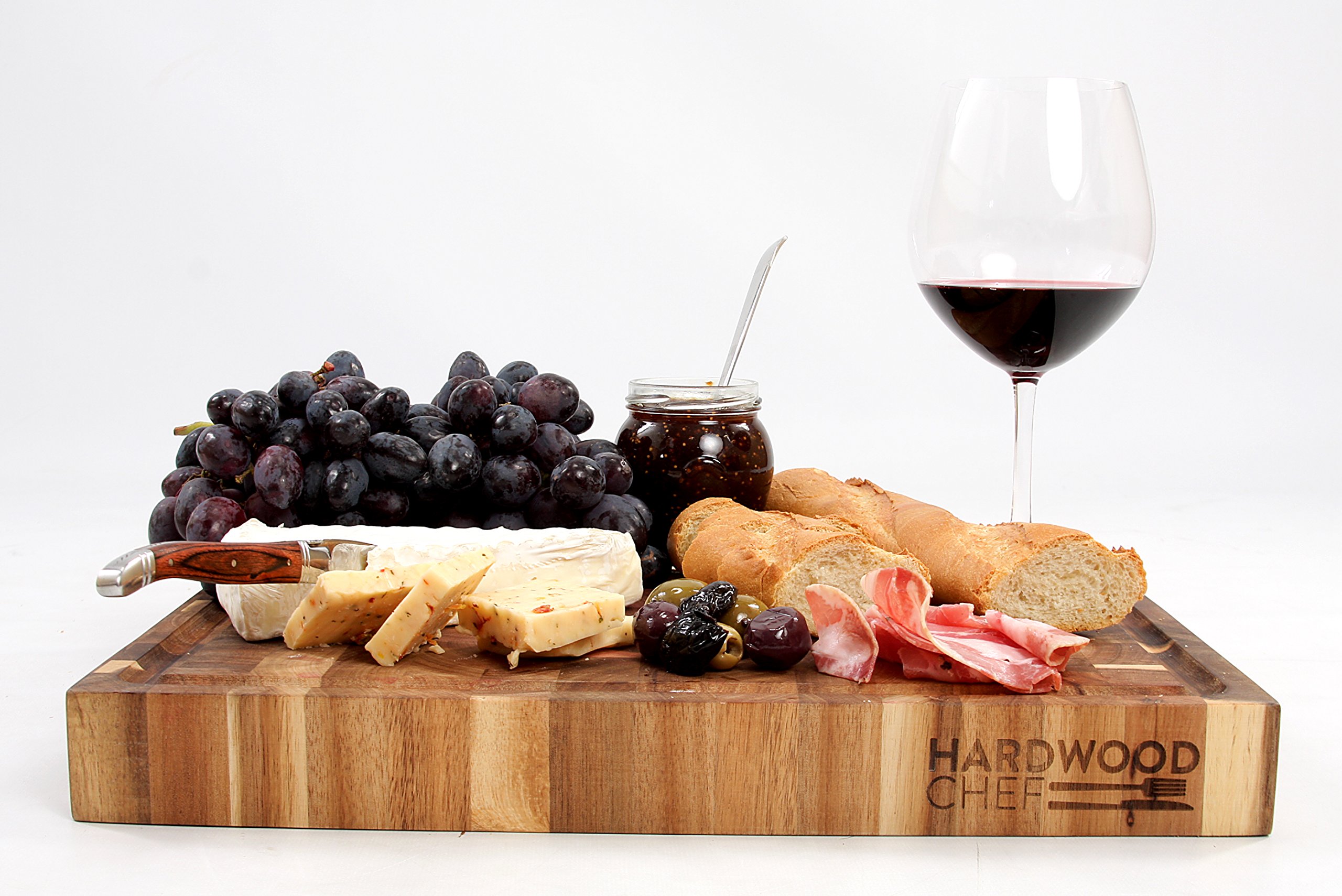 Hardwood Chef Premium Thick Acacia Wood End Grain Cutting Board Butcher Block with Groove, 16 x 12 x 1 3/4 in | For Chopping & Serving Cheese | (Gift Box Included) with BONUS e-Book