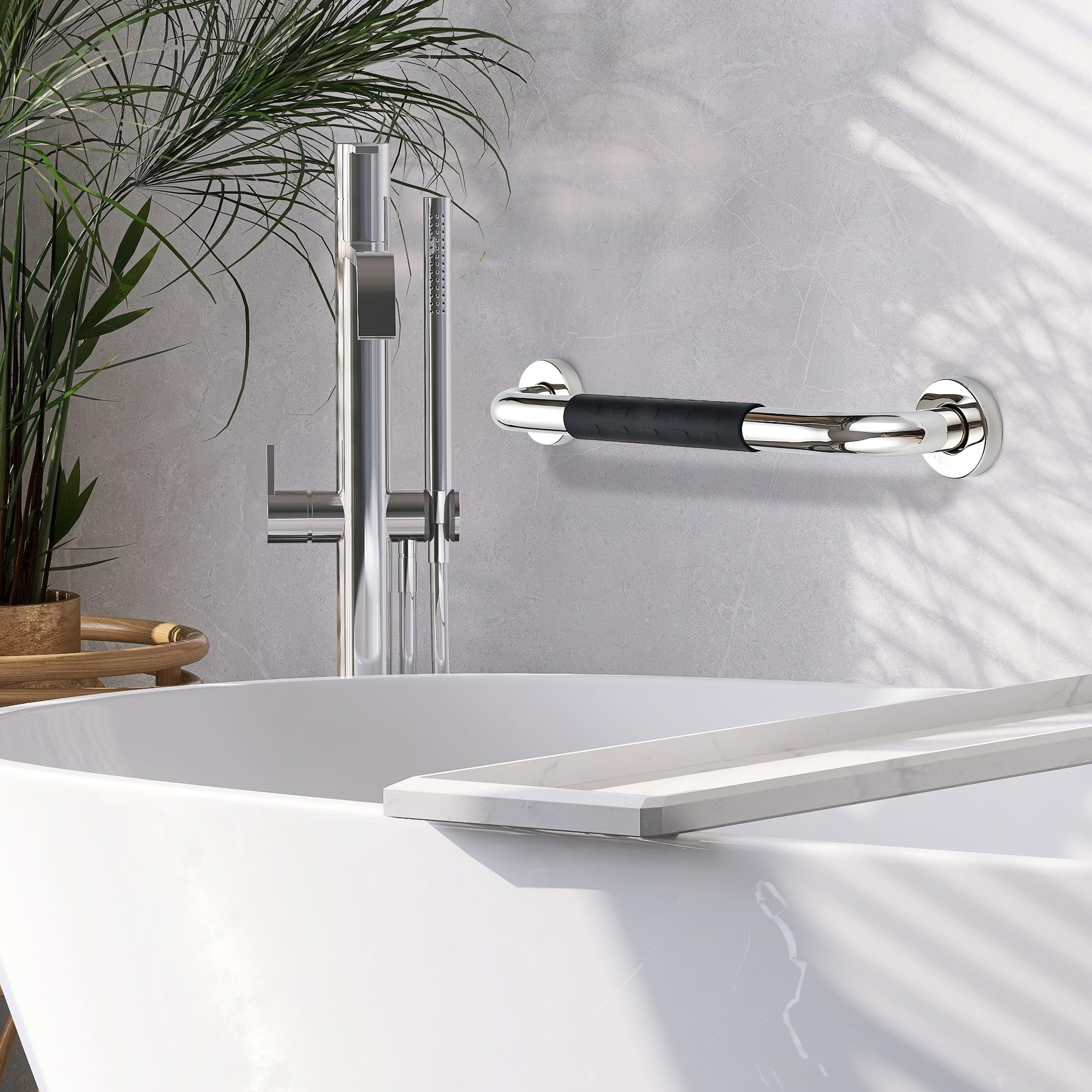 Grab Bars for Shower,2 Pack 16 Inch Anti-Slip Shower Handle with Rubber Grip, Silver Safety Shower Bar, Stainless Steel Handicap Grab Bars for Elderly for Wall (1" Diameter)