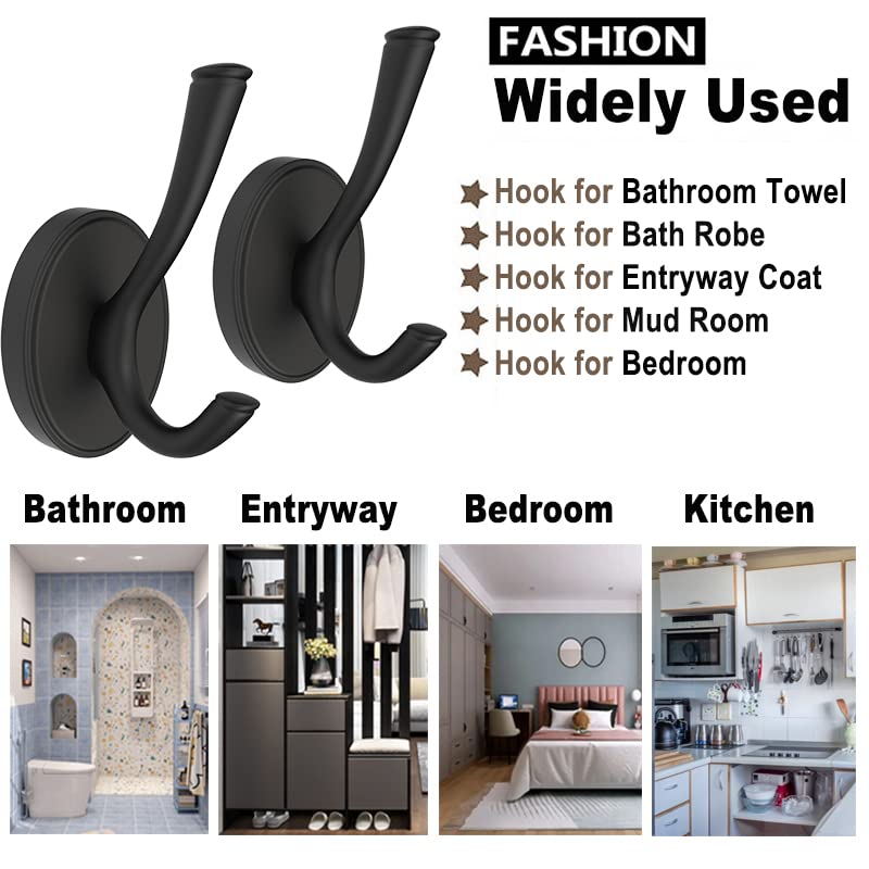 TOFIIGREM Black Wall Hooks Towel Hook, Thick Aluminum Alloy Heavy Duty Coat Hooks for Hanging Key Robe Hat Backpack, Wall Mount Hooks Bathroom Kitchen Garage Hooks(6 Pack, Matte Black)