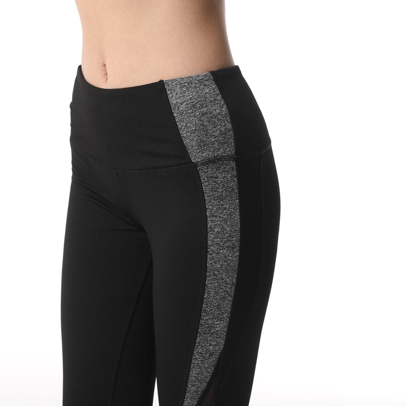 FOXWISH Women's Mesh Panel Side High Waist Yoga Pants Skinny Workout Active Leggings Black Grey S