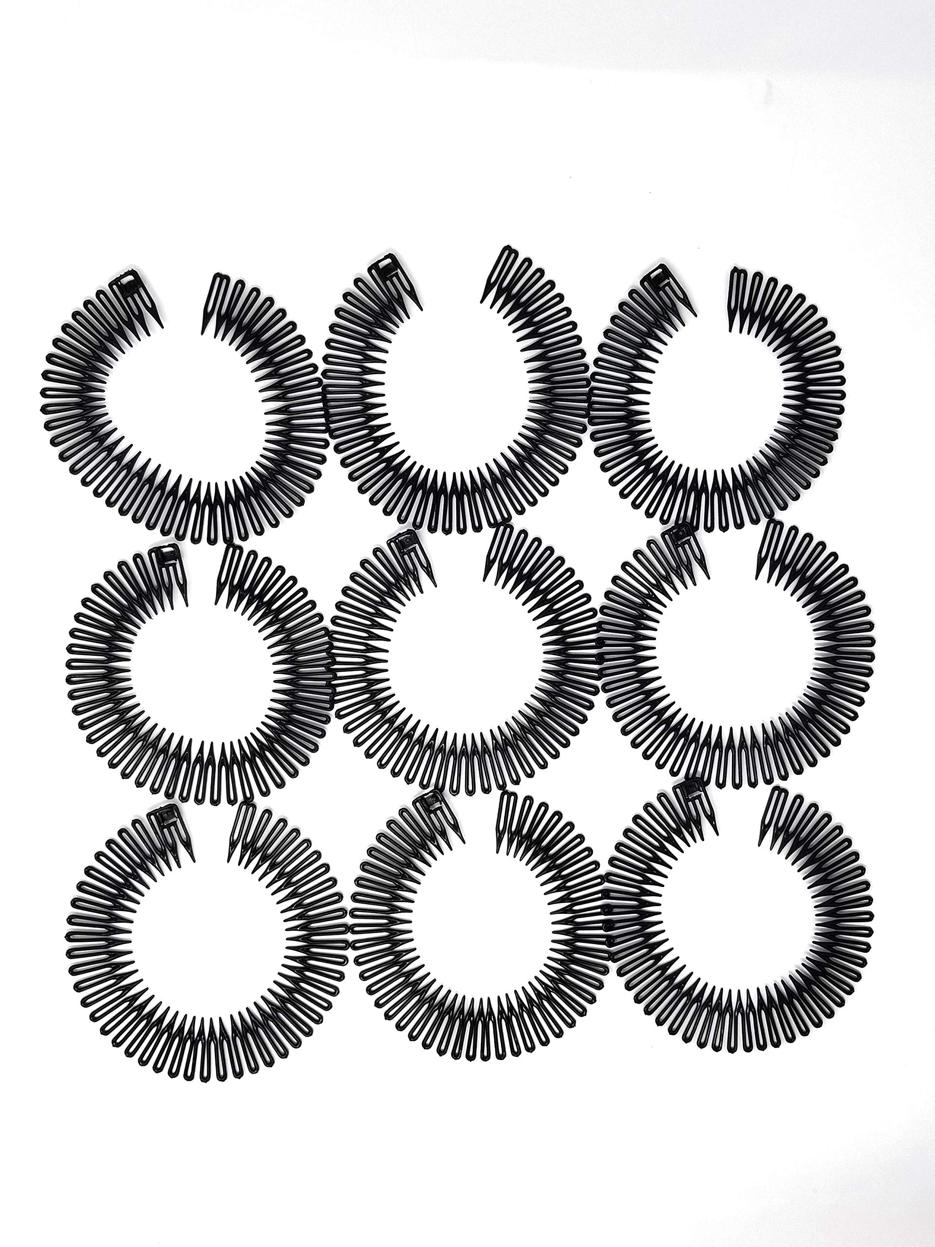 Flexible Stretch Comb Headband Accessories - 9 pieces Circular Zig Zag Plain Head Sport Beauty Tooth Clip Hair Wrap Holder Band for Women (One Size, Black) Azzon