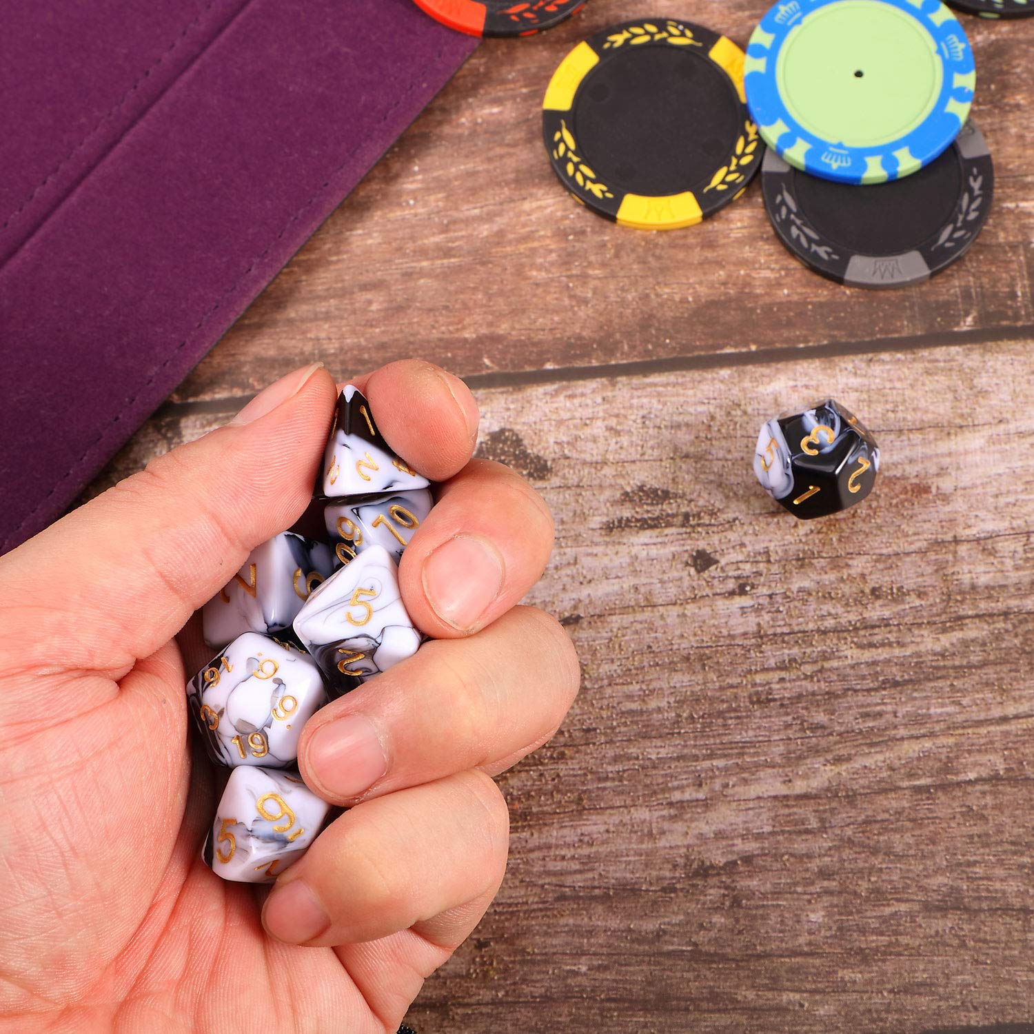 EBOOT 7-Die Polyhedral Dice Compatible with DND Dice Set Dungeons and Dragons with Black Pouch (Solid Black White)