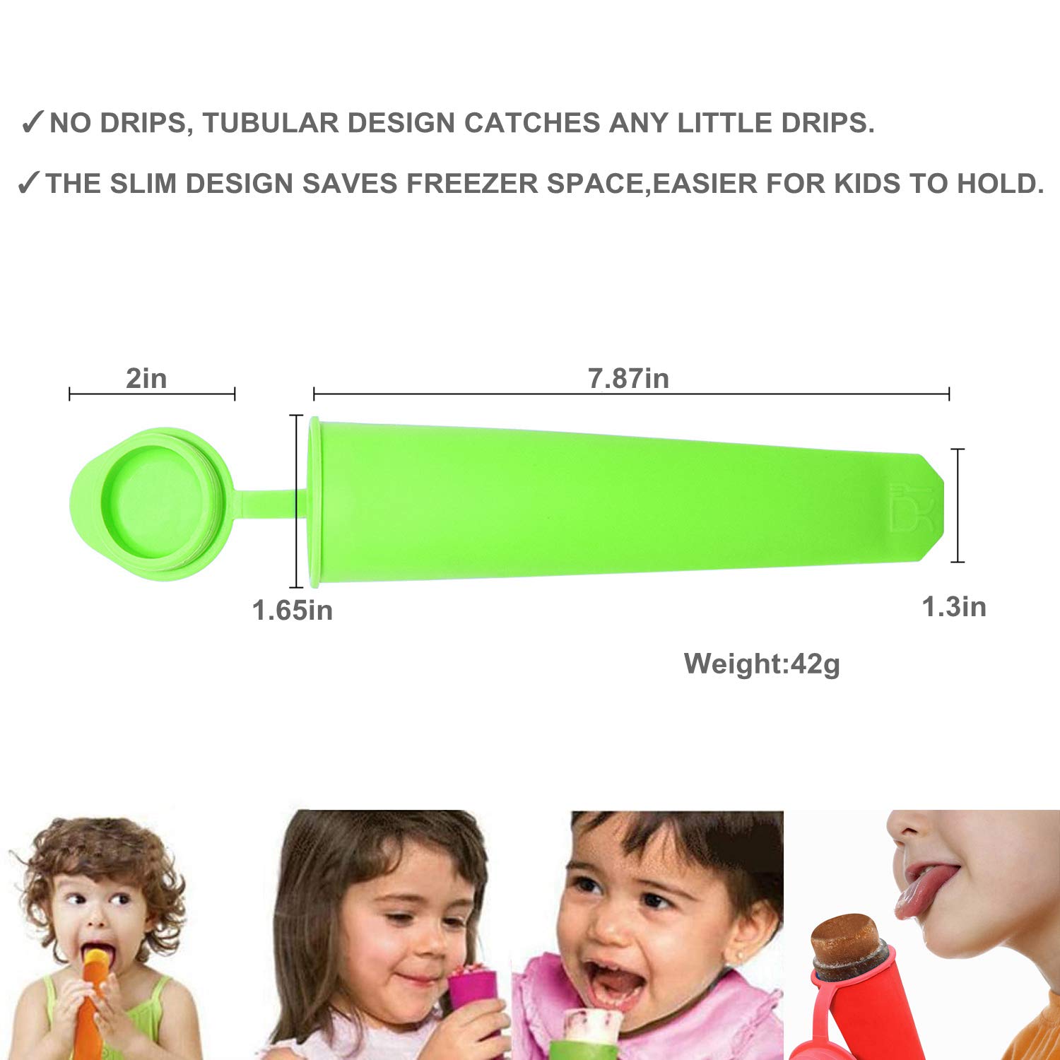 Helpcook Silicone Ice Pop Molds,BPA Free Popsicle Molds with Attached Lids,Reusable DIY Popsicle Molds for Kids,Set of 6 (Pure color)