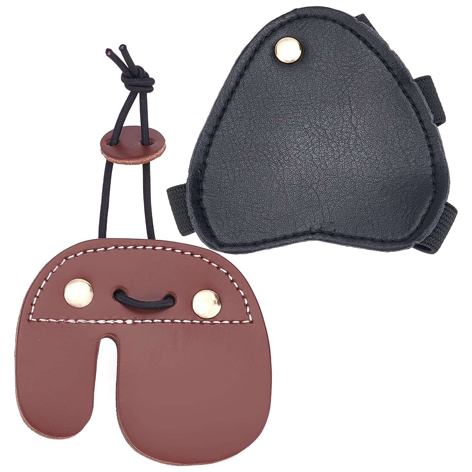 GORGECRAFT 2PCS Leather Archery Finger Tabs Black Brown Fingers Protector Guard for Recurve Bows Shooting Practice Gear