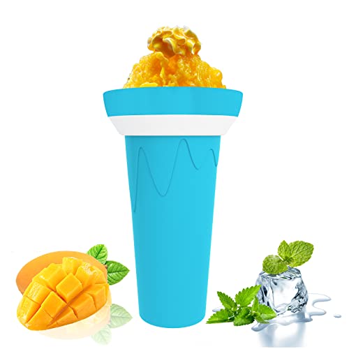 Slushie Maker Cup, TIK TOK Magic Quick Smoothie Cup, Homemade Slush and Shake Maker, Double Layer Silica Cup with Spoon & Straw for Ice Cream Maker, Milkshake, Summer (Light Blue)