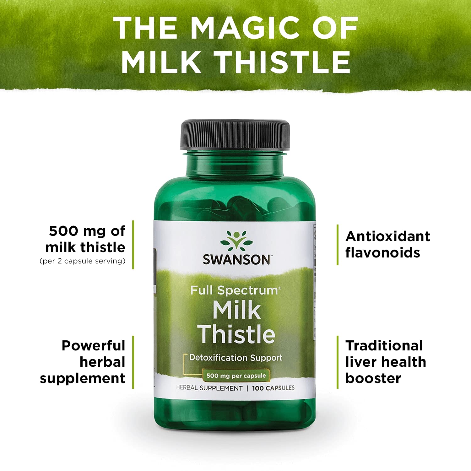 Swanson Milk Thistle-Herbal Liver Support Supplement-Natural Formula Helping to Maintain Overall Health & Wellbeing-(100 Capsules, 500mg Each)