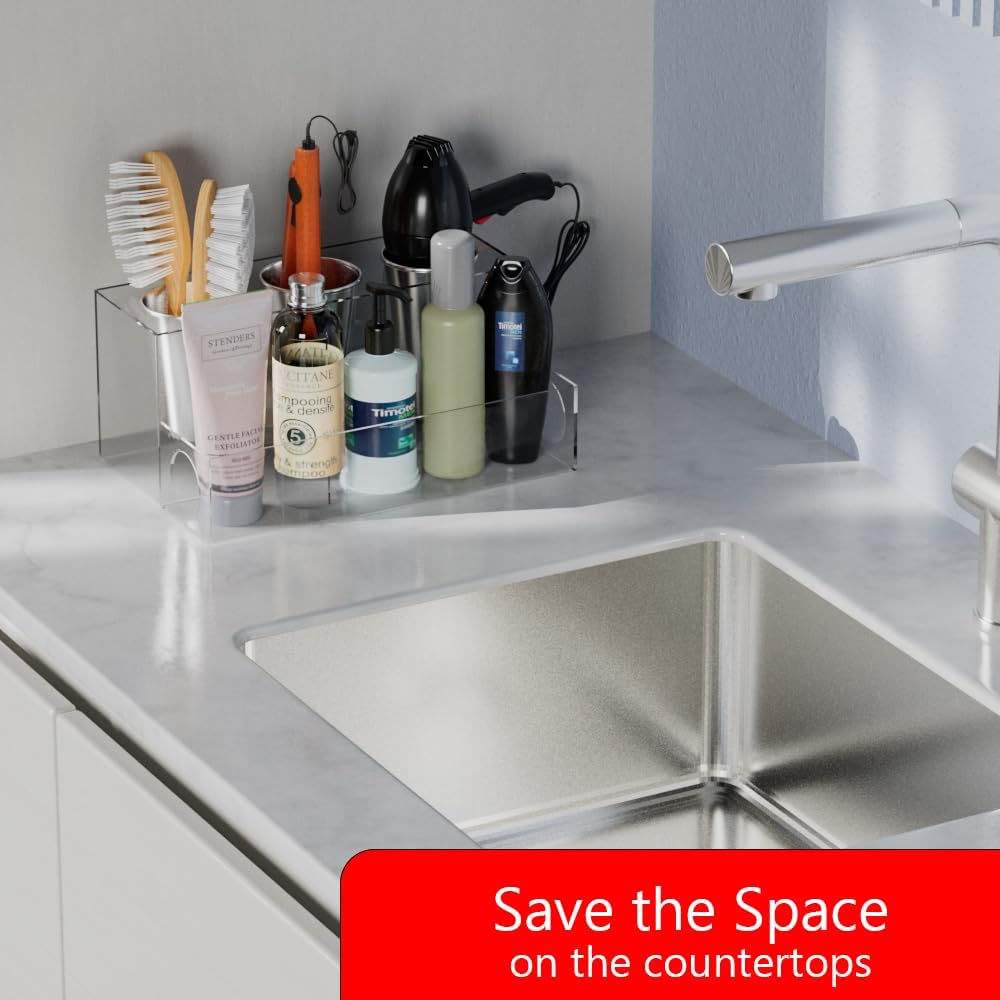 Punchish Hair Tool Organizer White 11.8"x 7.3"x 5.3" β Acrylic Hair Organizer Storage for Hot Tools - Including 3 Stainless-Steel Cups & 1 Rectangular Section with 2 Screws & Anchors for Wall Mounting
