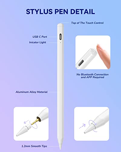 Stylus Pen for iPad with Palm Rejection, Tilt Sensitivity, ZVFBC iPad Pencil for Touch Screens Compatible with iPad Air 3rd/4th/5th, iPad Pro 11/12.9 inch, iPad 6th/7th/8th/9th/10th, iPad Mini 5th/6th