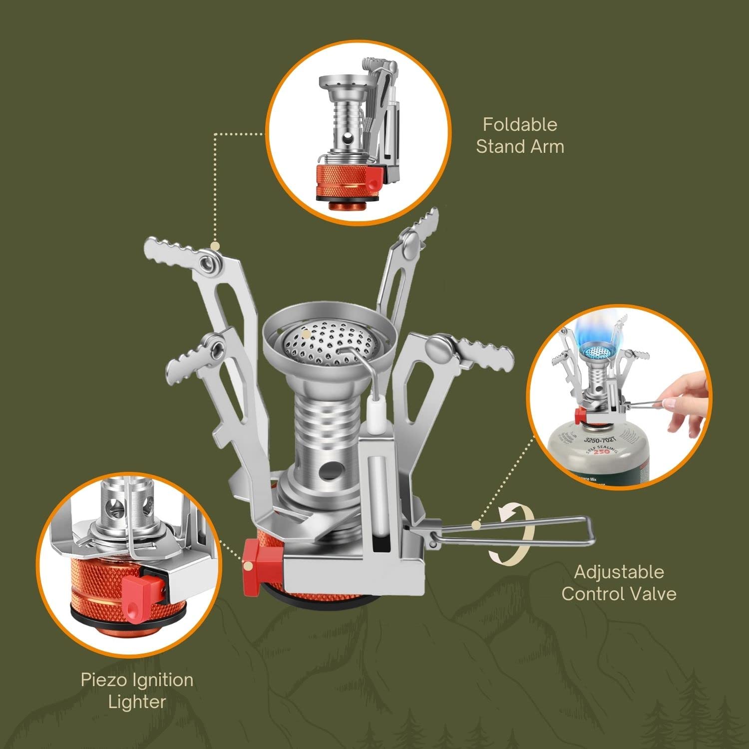 Flexzion Camping Backpack Stove - Lightweight and Portable Backpacking Stove for Camping, Hiking, Outdoor Cooking - Small Camping Stove with Piezo Ignition