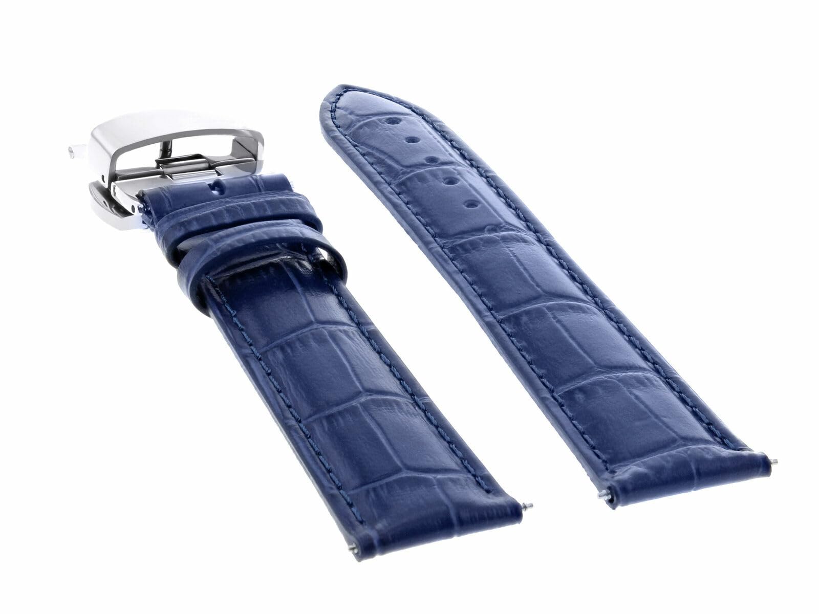 Ewatchparts 24MM BLUE LEATHER WATCH BAND STRAP DEPLOYMENT CLASP BUCKLE COMPATIBLE WITH IWC PILOT TOP GUN