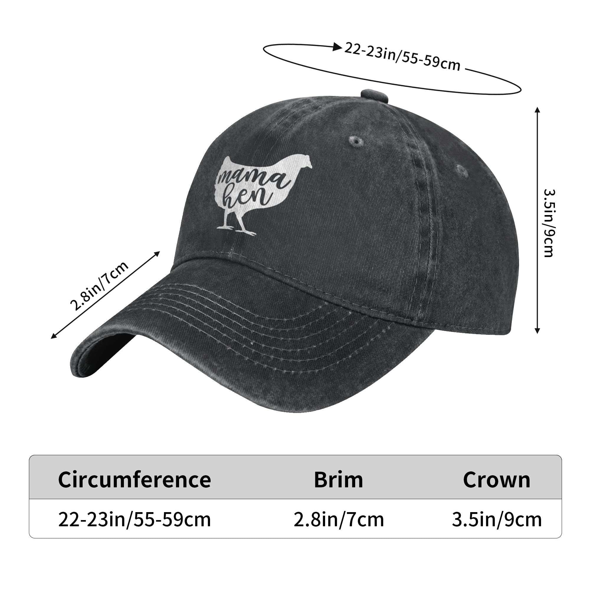 Hen Mama hat Baseball Cap Adjustable Vintage Washed Cotton Denim Dad Hat for Outdoor Activities Men Women(Black)