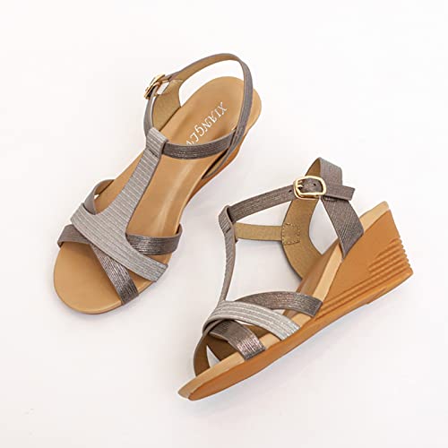FASDNENDYS Women Wedge Strap Sandals Summer Boho Shoes Comfortable Open Toe Elastic Strap Sandals Roman Cute Shoes Size 9 Women