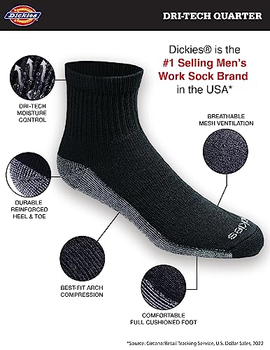 Dickies Men's Dri-Tech Moisture Control Quarter Socks (6, 18, Black (12 Pairs), Large