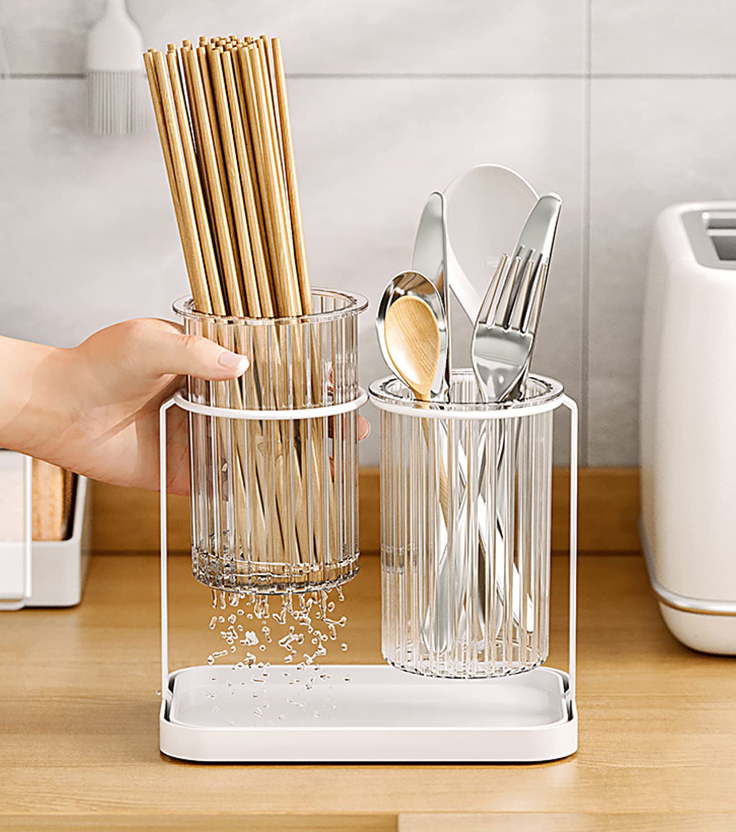 EVERQUEIN Flatware Organizers Clear Plastic Utensil Holder for Kitchen, Keep Your Cutlery Organized and Easily Accessible, Suitable for Organizing Spurtles,Spoons,Spatulas