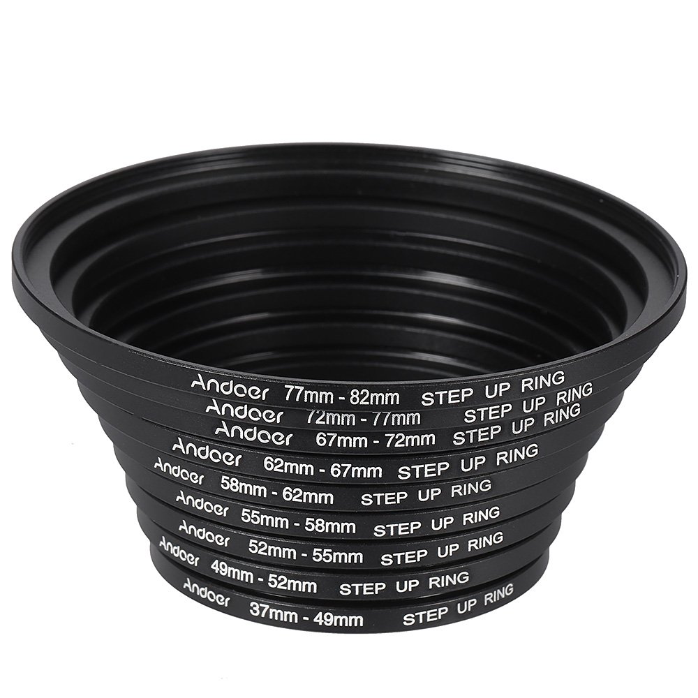 Filter Ring Adapter, Andoer 18pcs Camera Lens Filter Metal Adapter Ring Kit (9pcs Step Up Set & 9pcs Step Down Ring Set)