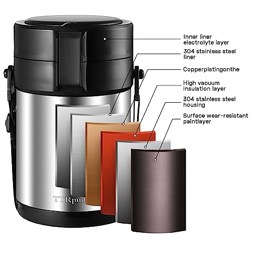 TTrpuon 82oz Thermos For Hot Food container 8 Hours, 3 Tier Wide Mouth Insulated Food Container, luncheaze lunch box for Work Office Outdoors Picnic (Stainless steel)