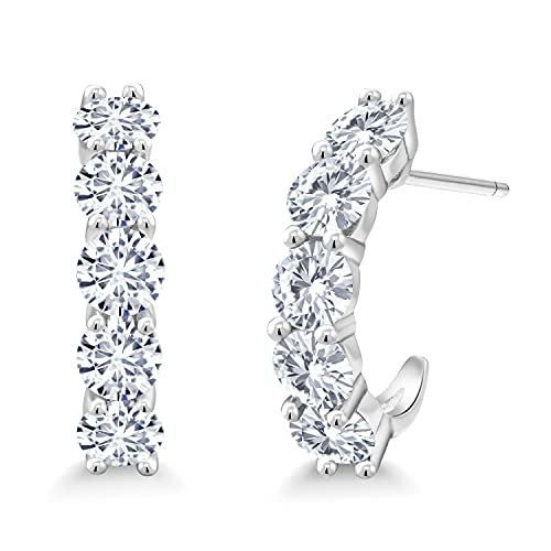 Gem Stone King 925 Sterling Silver White Moissanite Open Hoop Earrings For Women (3.30 Cttw, Round 4.5MM)