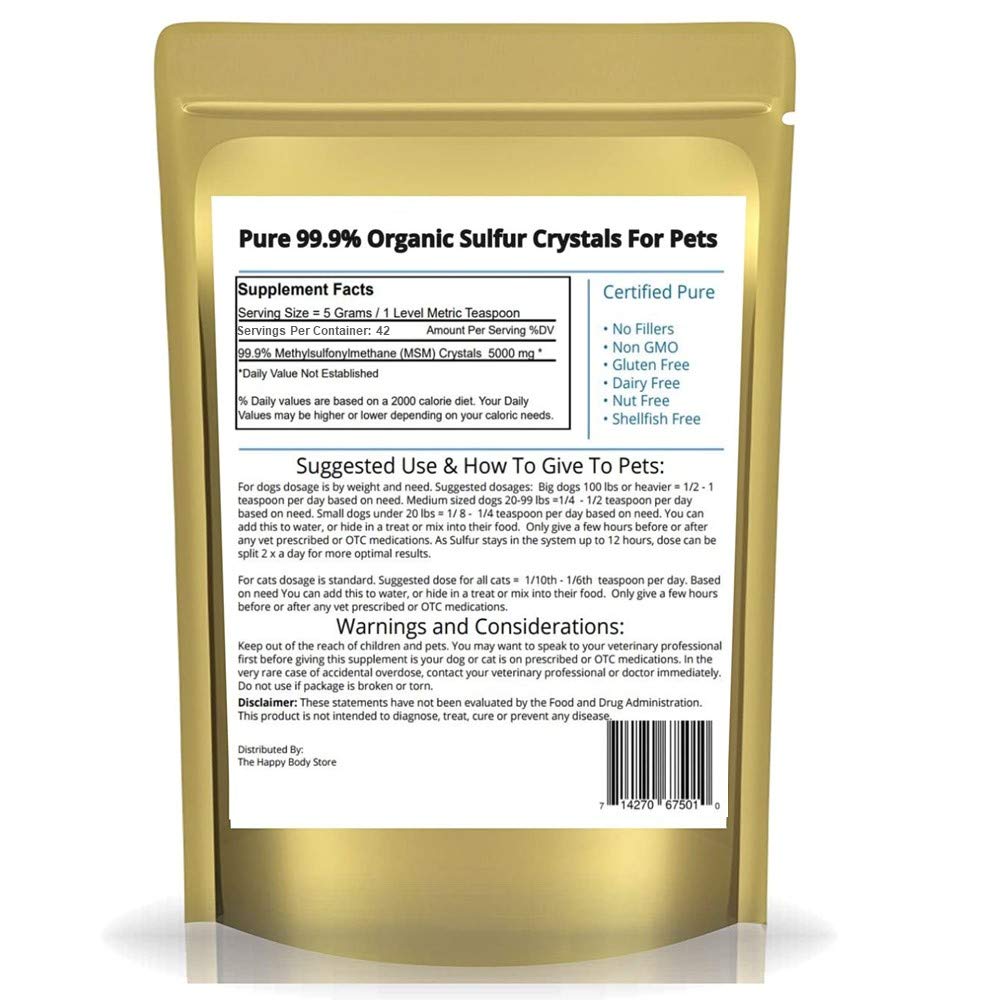 Pure MSM Joint Supplement for Dogs, Cats, & Horses – 100% Additive-Free – High Performance, Supports Senior Pets Wellness, Healthy Joints, Mobility, Aches, & Fatigue – HAPPY BODY - 7oz