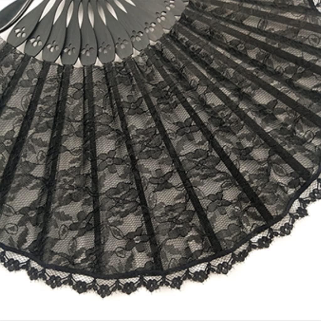 HALAHAI Folding Fan Black Embroidery Shell-shaped Lace Cheongsam Folding Fan Dance Ancient Style Small Round Fan Hand Fan (Color : B, Size : 22cm)