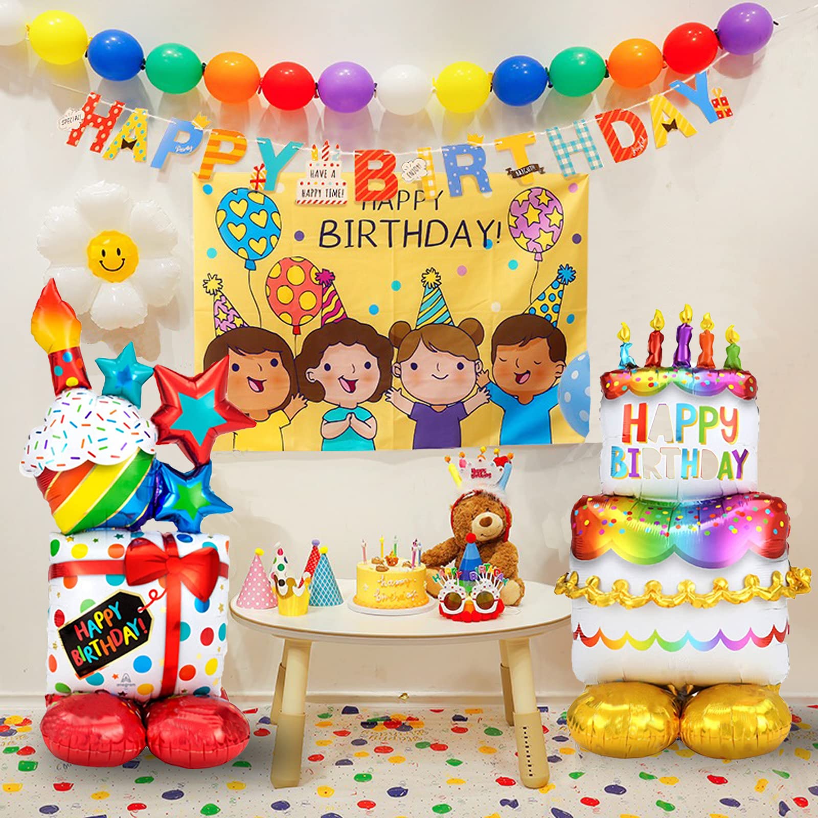 Happy Birthday Balloon Large Size Standing Birthday Balloon,Birthday Party Decorations Supplies Birthday Cake Balloon and Birthday Gift Balloon