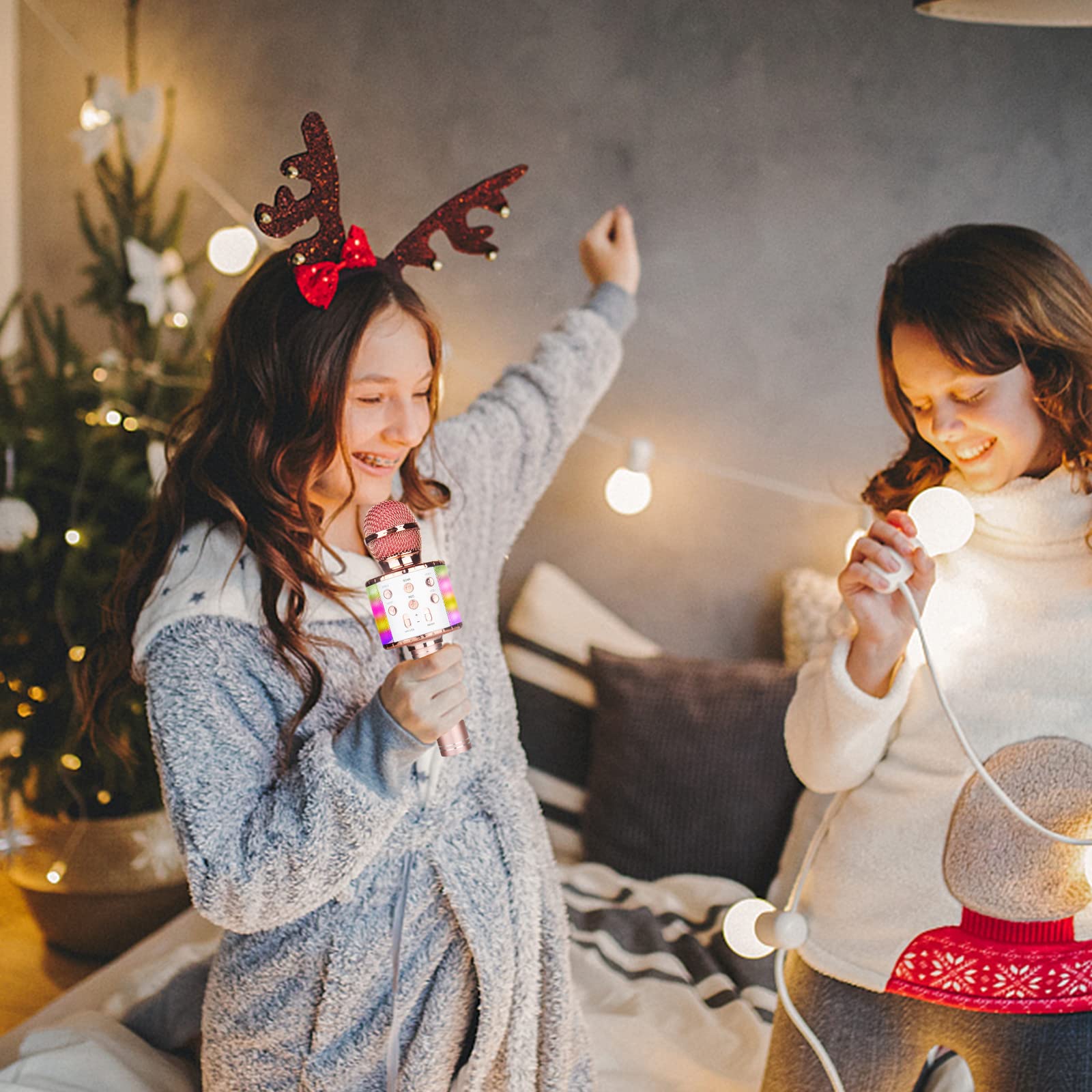 Karaoke Microphone for Kids, Bluetooth Karaoke Microphone Handheld Wireless Karaoke Machine with LED Lights, Portable Kids Microphone Birthday for Girls Boys