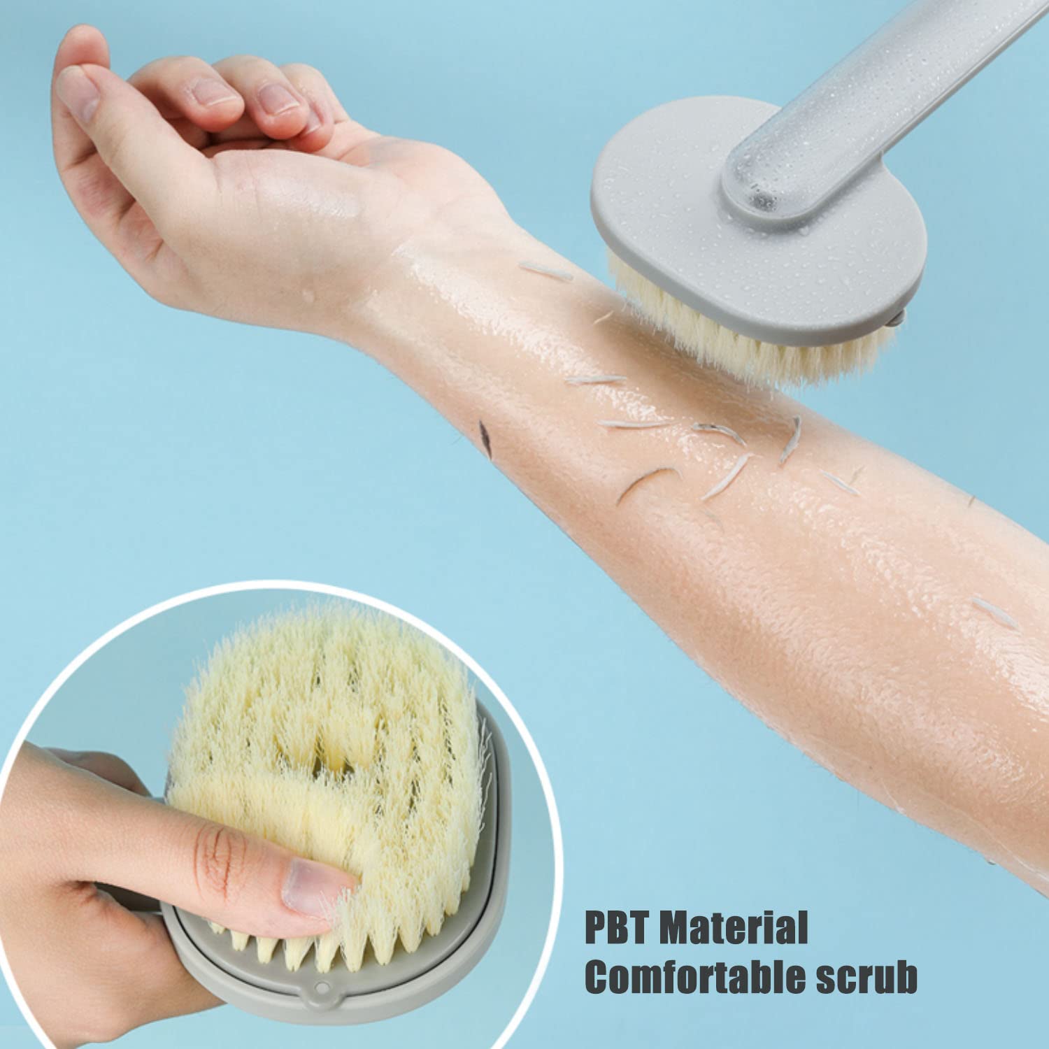 Long Handle Bath Brush with Soap Dispenser, Shower Massage Scrubber Storable Body Wash, Massage Cleaning Brush Back Scrubber, Exfoliating Body Brush for Shower