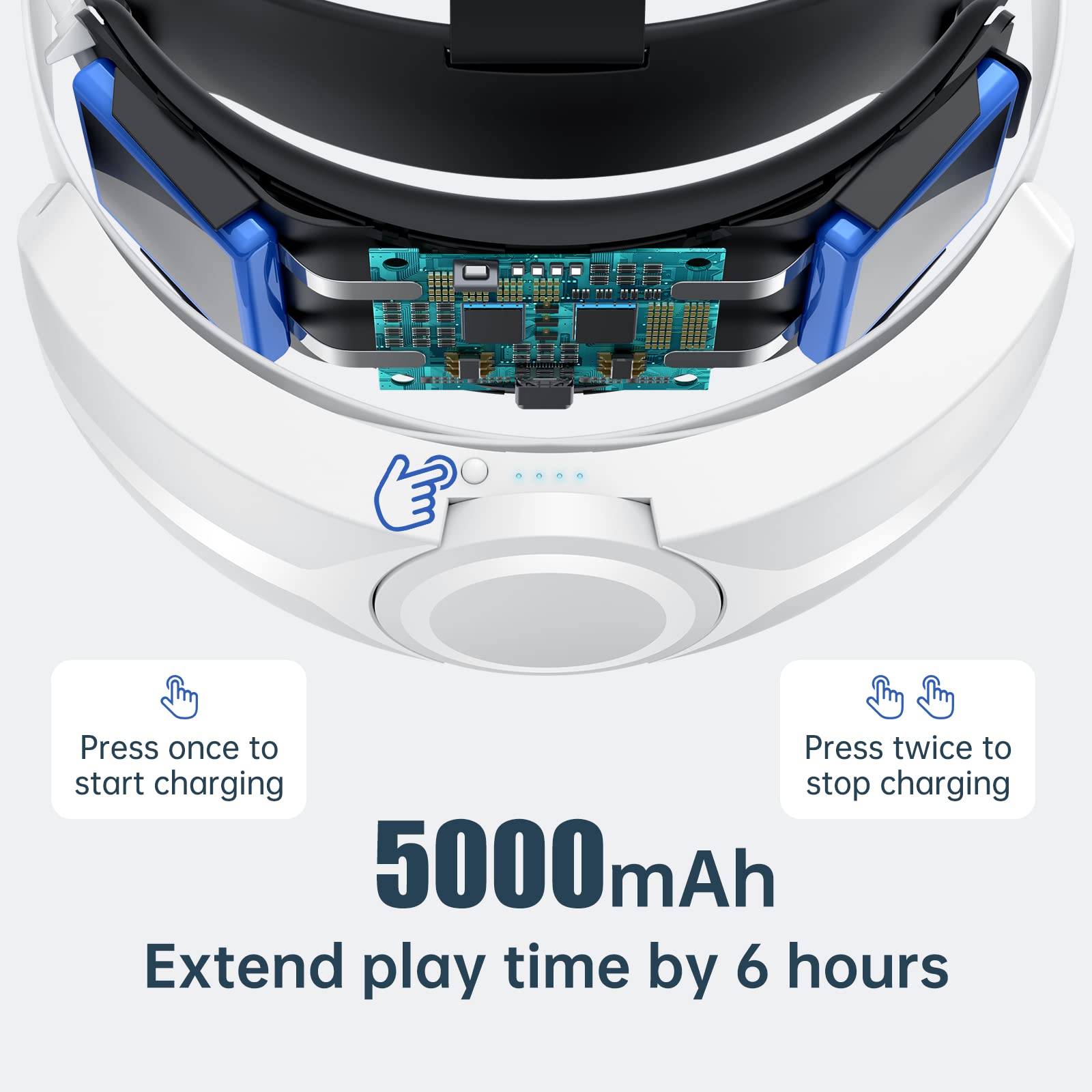 Head Strap with Battery and Carrying Case for Oculus Quest 2, 3-in-1 Accessories Included Travel Case, Elite Strap, Lens Cover for Meta Quest 2 Headset, Enhanced Comfort and Playtime in VR - Gray