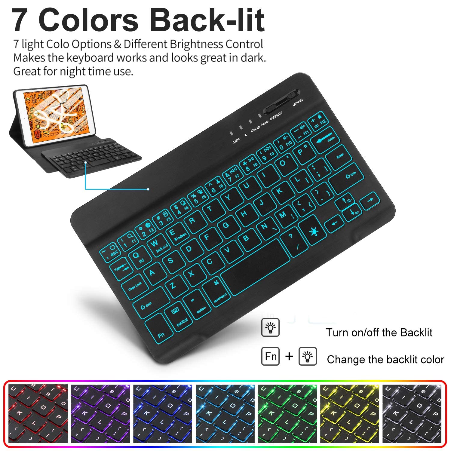 KVAGO Keyboard Case, Compatible with iPad Mini 5/4/3/2/1, iPad Mini Case with Keyboard-Wireless Bluetooth Keyboard Cover 7.9 inch, Black
