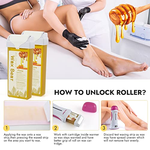 Wax Bear Roll On Wax Heater Kit for Hair Removal,Roller Wax Cartridge Depilatory Digital Temperature Display with for Personal & Professional Use,White