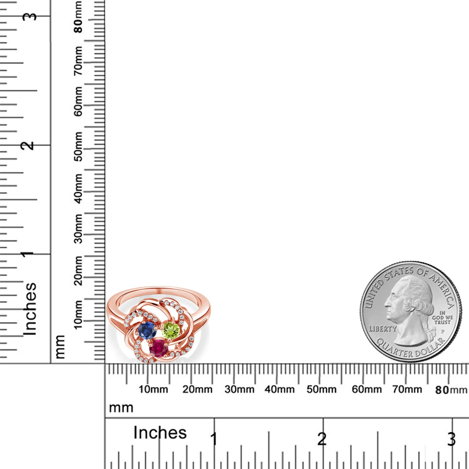 Gem Stone King Customized and Personalized Build Your Own 3-Stone Birthstones White Created Sapphire 18K Rose Gold Plated Silver Ring (Size 8)