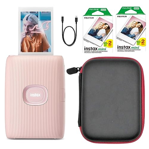 Fujifilm INSTAX Mini Link 2 Smartphone Printer | Soft Pink Bundle with INSTAX Mini Instant Film | 40 Exposures + Microfiber Cleaning Cloth + Small Case (4 Items)
