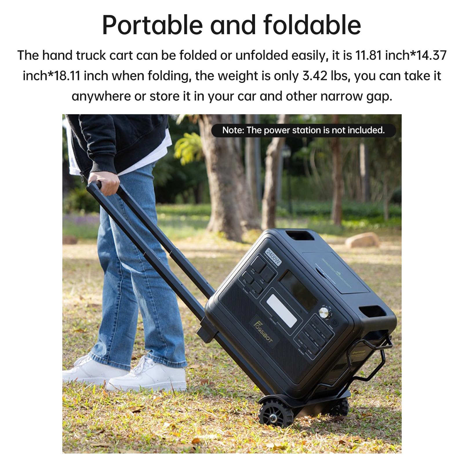Generic FOSSiBOT F2400 Foldable Cart Hand Truck 3 Level Adjustable Handle with 2 Dual Ball Bearing Wheels for Portable Power Station Moving