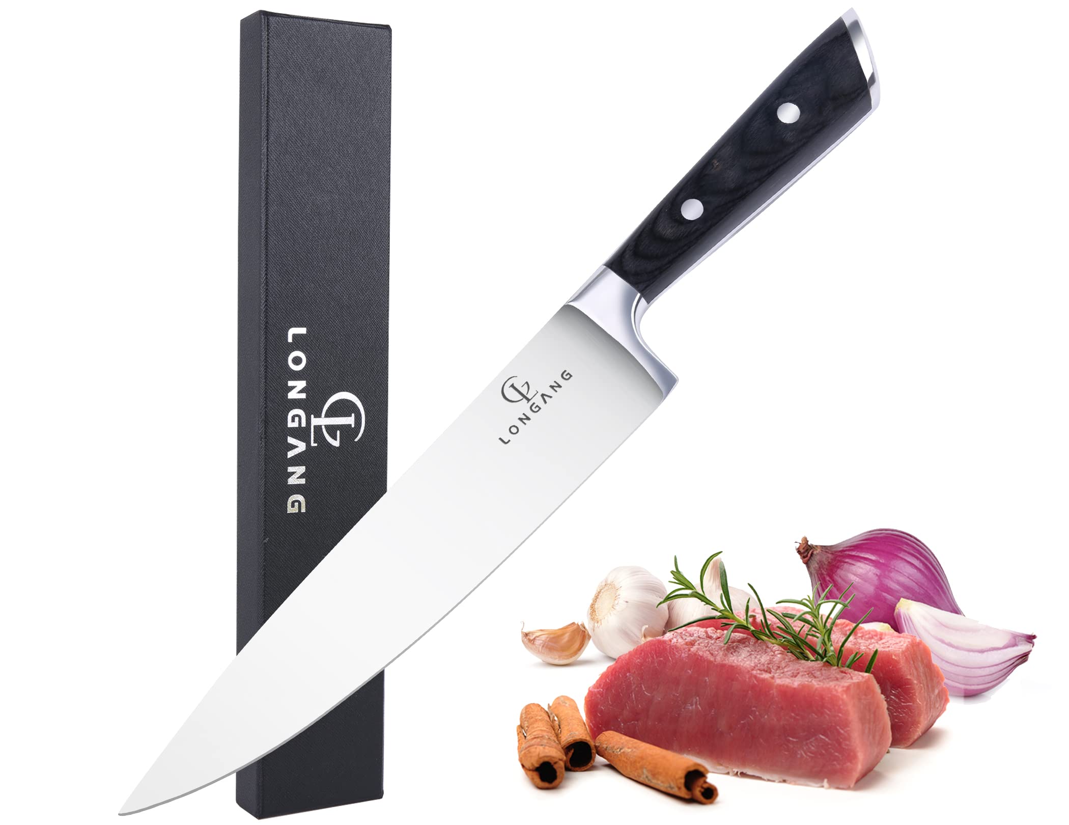 Longang 8 Inch Chef Knife Kitchen Utility Knife, German High Carbon Stainless Steel Professional Meat Knife with Gift Box for Family & Restaurant