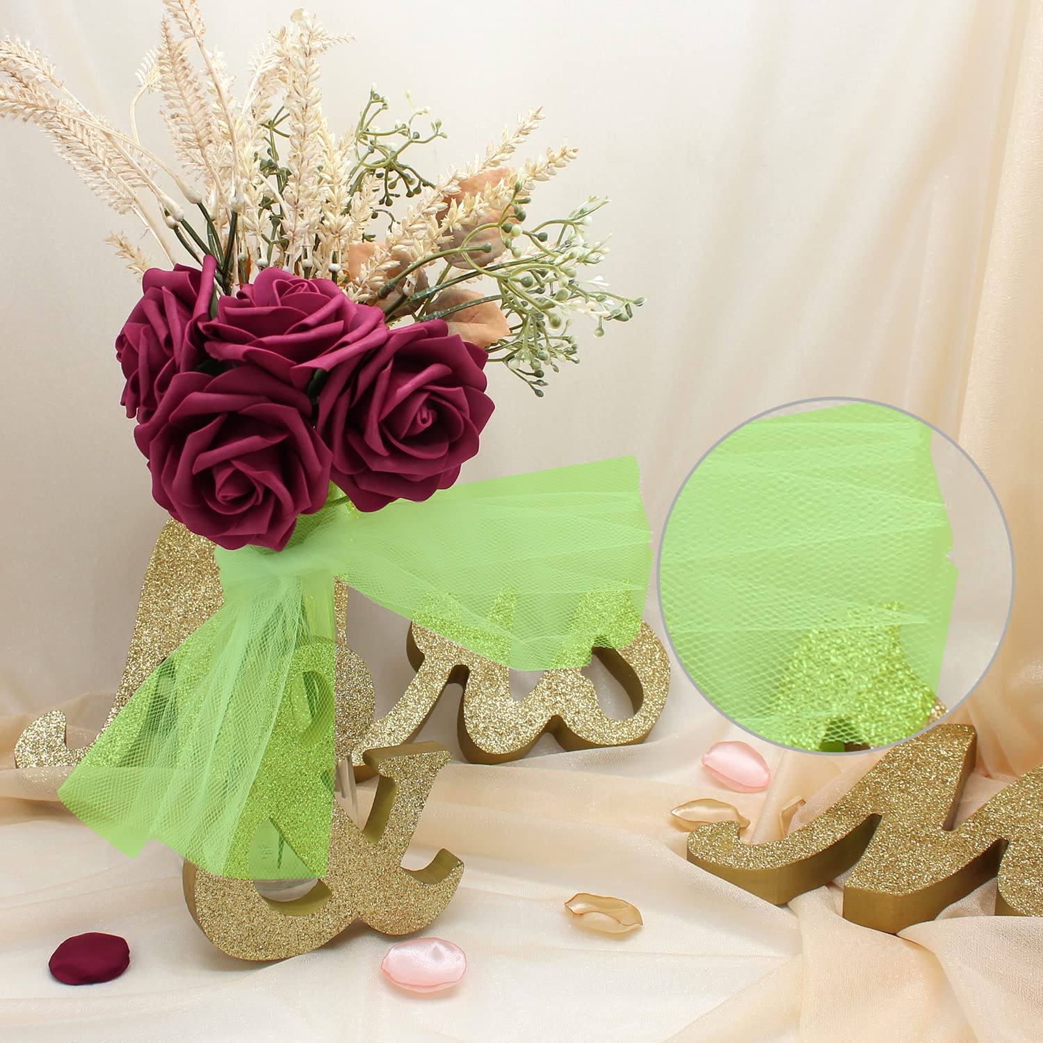 Tulle Fabric Rolls by Yards, Tulle Organza Fabric Spool for DIY Decor Wedding Backdrop Crafts Birthday Party Supplies Tulle Spool for Gift Bow Craft Tutu Skirt (6" X 100 Yards, Apple Green)