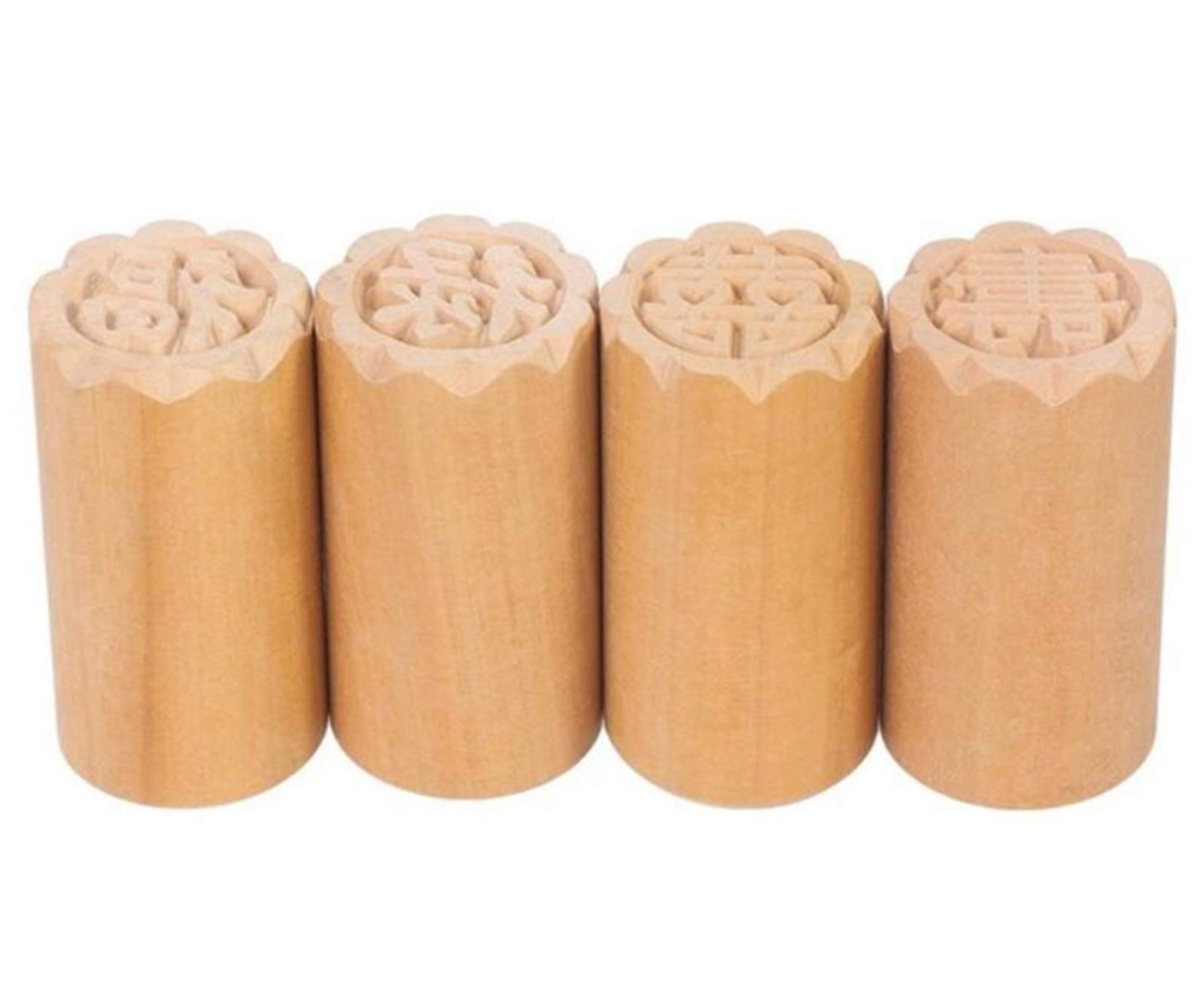 Fu Lu Shou Xi Pattern Wooden Stamp Cookie Press Cake Stamp Traditional Chinese Moon Cake Mold DIY Dessert Mold Maker for Mid-Autumn Festival Birthday Party Baby Shower,4 Pcs/Set