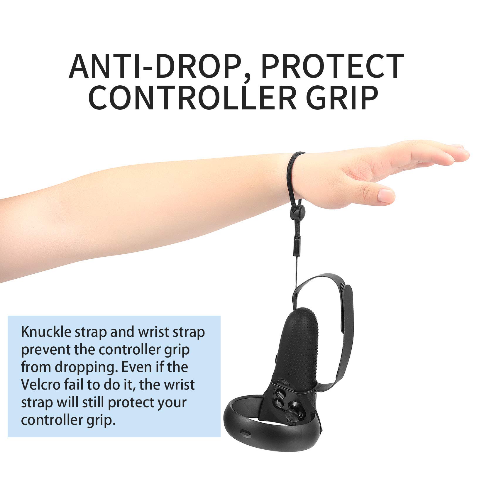 eWonLife Controller Grip Cover for Oculus Quest 1/ Rift S, with Adjustable Wrist Strap and Knuckle Strap, Anti-drop Protective Handle Sleeve, Including Cover Caps (Not Fit Quest 2)